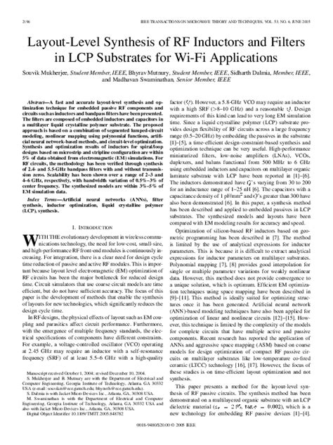 Pdf Layout Level Synthesis Of Rf Inductors And Filters In Lcp Substrates For Wi Fi Applications