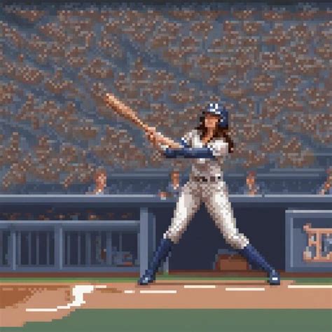 Pixel Art Baseball Player Swinging Bat On Field Premium Ai Generated Image