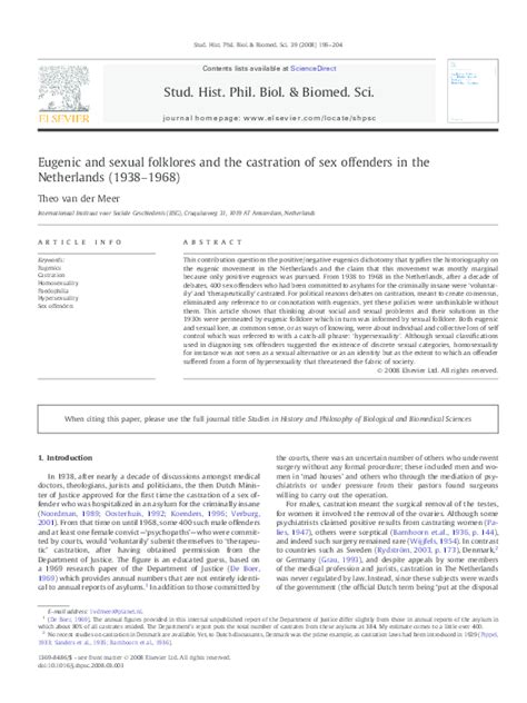 Pdf Eugenic And Sexual Folklores And The Castration Of Sex Offenders