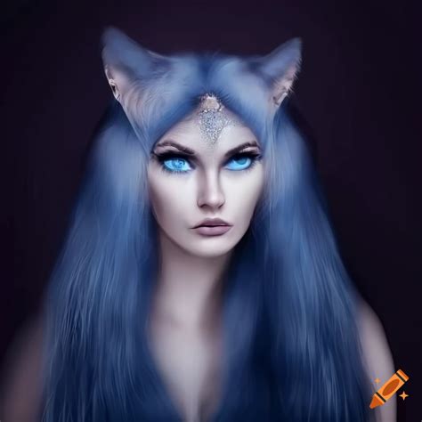 Beautiful Cat Human Hybrid Woman With Striking Blue Eyes And Long Fur On Craiyon