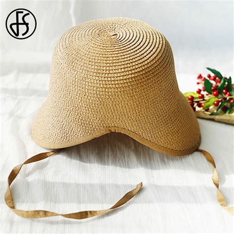 French Straw Bonnet Cap For Women Victorian Sun Hat Chin Strap Foldable