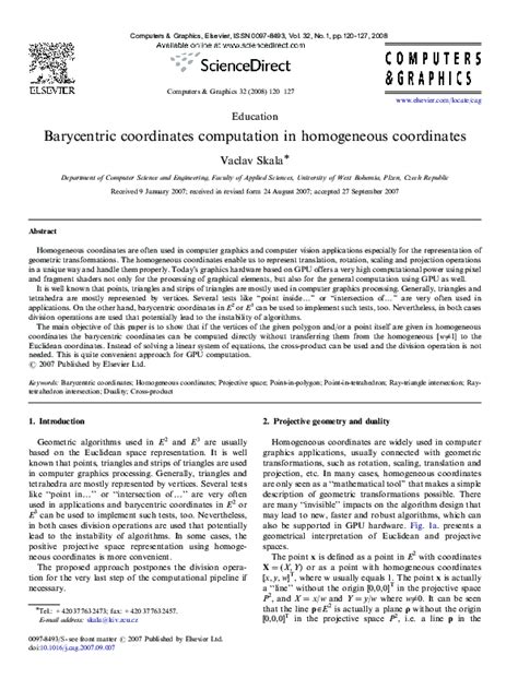Pdf Barycentric Coordinates Computation In Homogeneous Coordinates