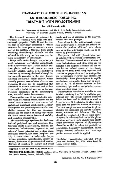 Pdf Anticholinergic Poisoning Treatment With Physostigmine