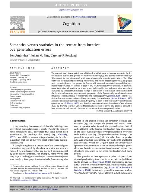 Pdf Semantics Versus Statistics In The Retreat From Locative Overgeneralization Errors