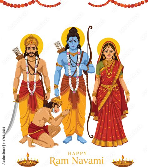 Ram Navami Divine Greeting With Lord Rama Sita And Lakshmana As