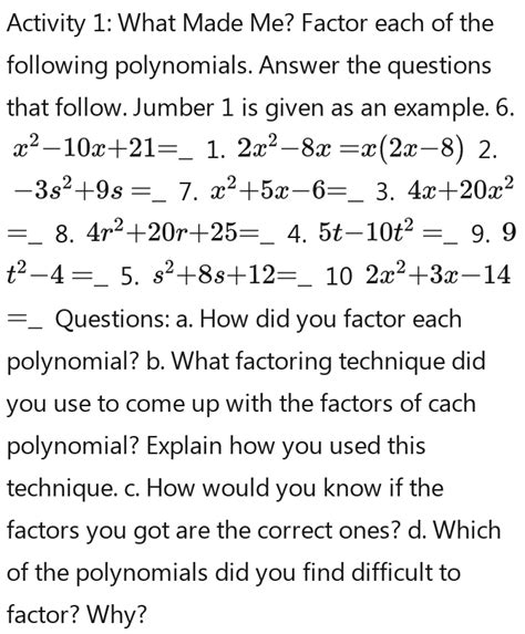 solved activity 1 what made me factor each of the following