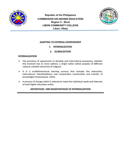 Adapting To External Environment 1 Internalization 2 Globalization Internalization Pdf
