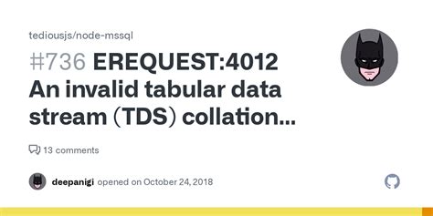 Erequest4012 An Invalid Tabular Data Stream Tds Collation Was