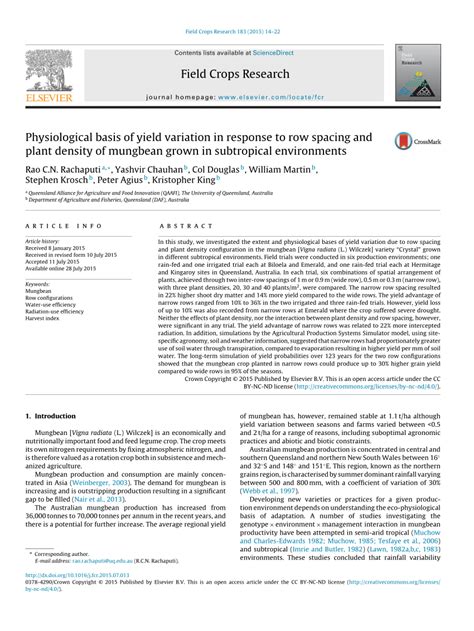 Pdf Physiological Basis Of Yield Variation In Response To Row Spacing And Plant Density Of