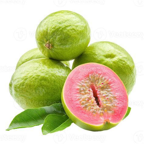 Fresh Guavas Displayed With Green Skins And A Sliced Interior