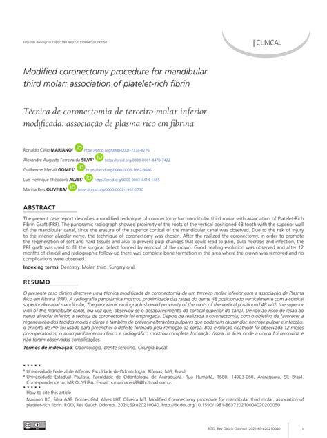 Pdf Modified Coronectomy Procedure For Mandibular Third Molar