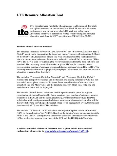 Lte Resource Allocation Tool Pdf Duplex Telecommunications Lte