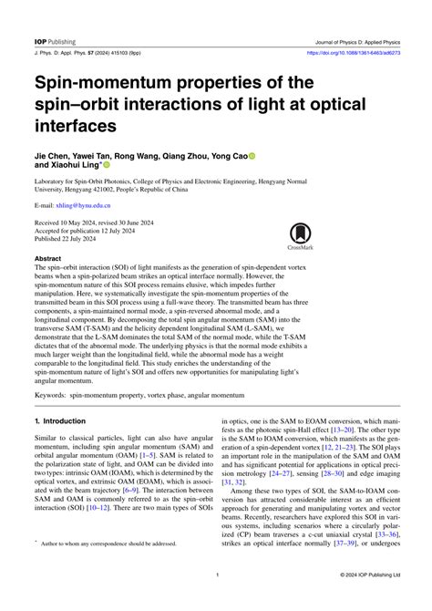 Spin Momentum Properties Of The Spinorbit Interactions Of Light At