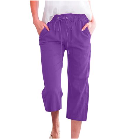 Dyegold Capris For Women Casual Summer Cotton Linen Cropped Pants