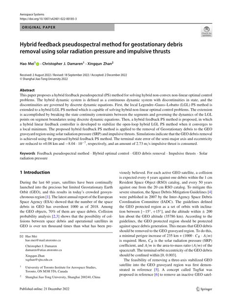 Pdf Hybrid Feedback Pseudospectral Method For Geostationary Debris