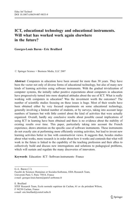 Pdf Ict Educational Technology And Educational Instruments Will