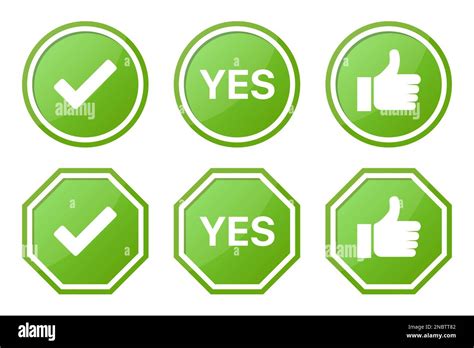 Set Of Green Yes Signs With Tick And Like Stock Vector Image And Art Alamy