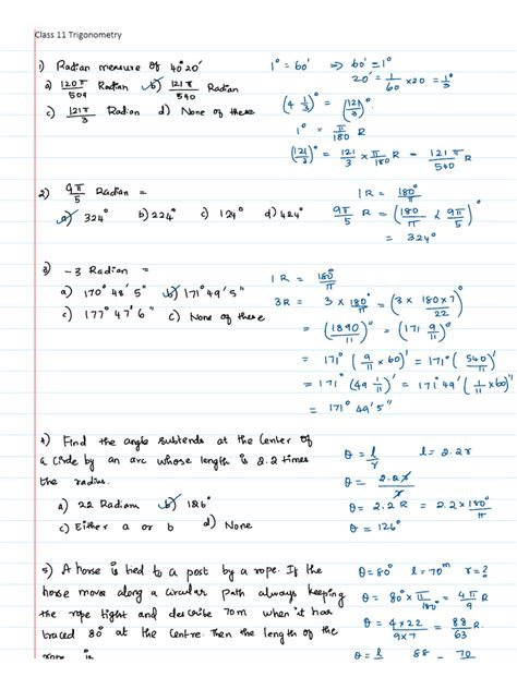 Class 11 Trigonometry Solutions Pdf