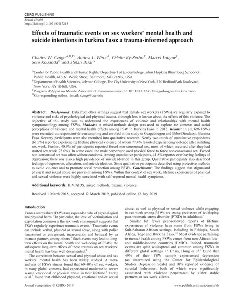 Pdf Effects Of Traumatic Events On Sex Workers Mental Health And