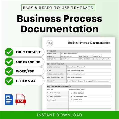 Business Process Documentation Template Word And Pdf A4 Us Letter Etsy