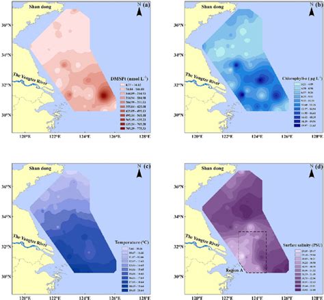 The Spatial Distributions Of Dmspt A Chlorophyll A B Temperature