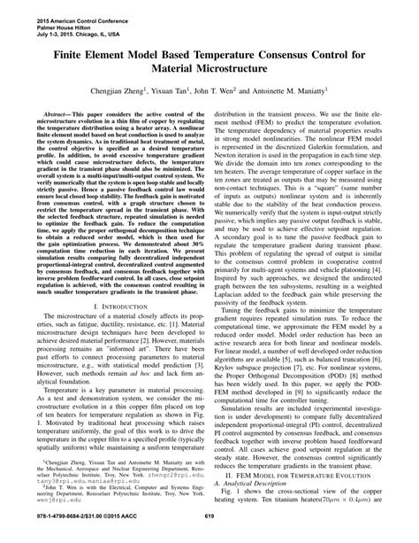 Pdf Finite Element Model Based Temperature Consensus Control For