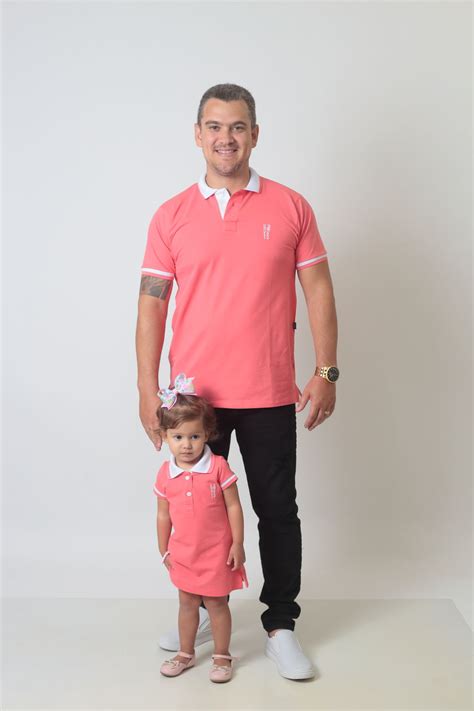 Pai E Filha Kit Pe As Camisa Vestido Polo Rosa Salm O Premium