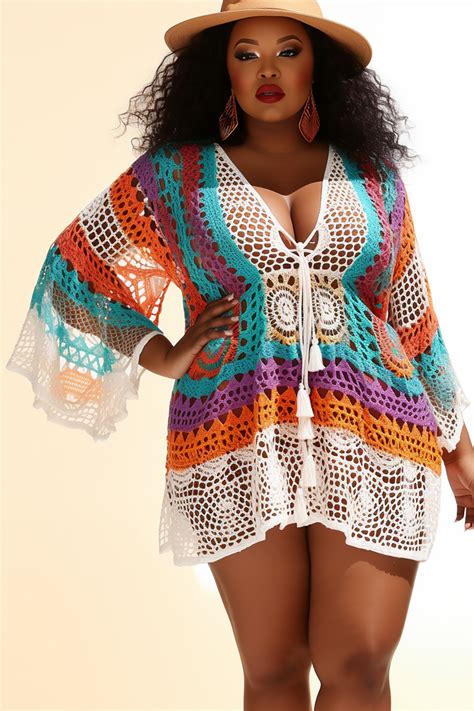 Xpluswear Design Plus Size Beach Cover Ups Boho Multicolor Spring
