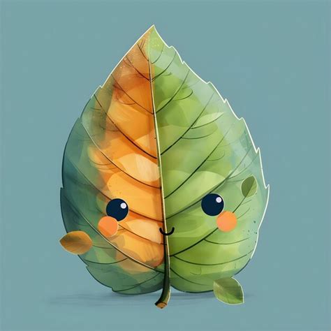 Cute Leaf Cartoon Illustration Premium Ai Generated Image