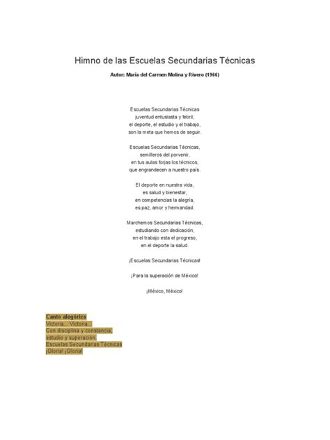 Himno De Las Escuelas Secundarias Técnicas Pdf México