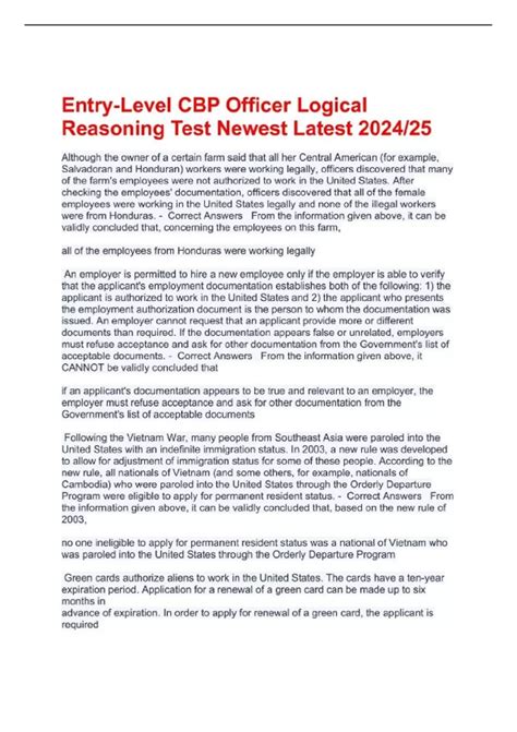Entry Level Cbp Officer Logical Reasoning Test Newest Latest 202425