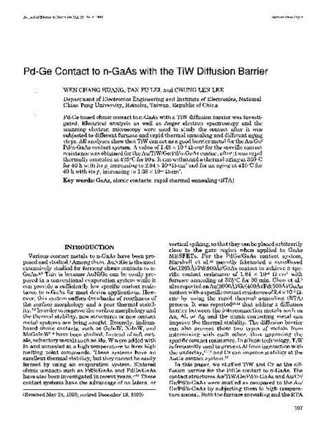 Pdf Pd Ge Contact To N Gaas With The Tiw Diffusion Barrier
