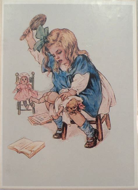 Victorian Lithograph Print Picture Birthday Girl With Dolls Spanking 5
