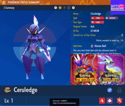 Pokemon Scarlet Violet Shiny Ceruledge Lv 1 Adamant 6iv W Masterball