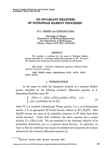 Pdf On Invariant Measures Of Nonlinear Markov Processes