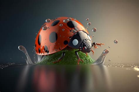 Premium Photo Ladybug Crawling Over Water Drop