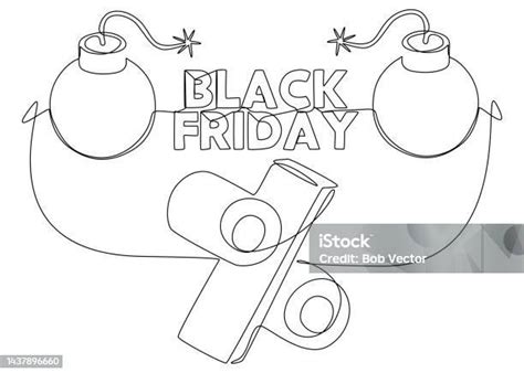 폭탄과 백분율 기호가 있는 블랙 프라이데이 텍스트의 연속 한 줄 얇은 선 그림 벡터 개념입니다 윤곽 그리기 창의적인 아이디어 11월에 대한 스톡 벡터 아트 및 기타 이미지