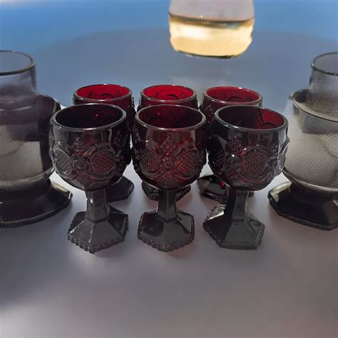Avon Cape Cod Ruby Red Glass Cordial Goblets Set Of 7 Etsy