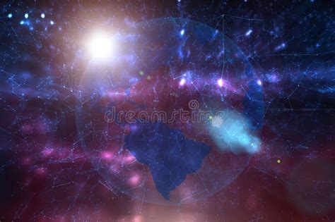 artistic shining digital cyberspace lines and dots network with earth