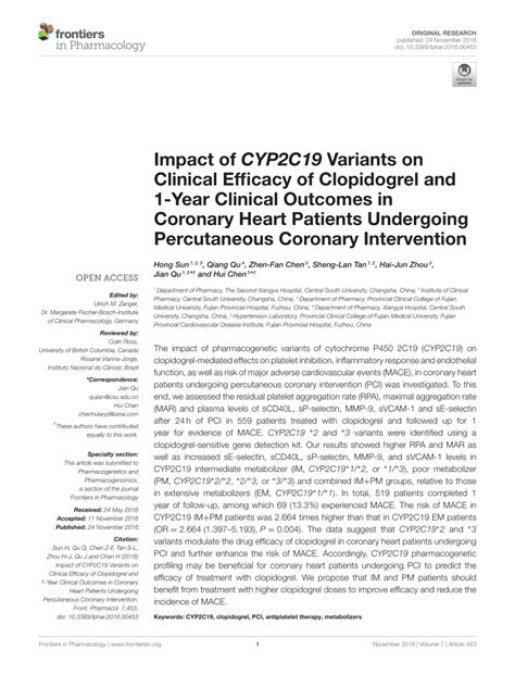 Pdf Impact Of Cyp2c19 Variants On Clinical Efficacy Of Clopidogrel