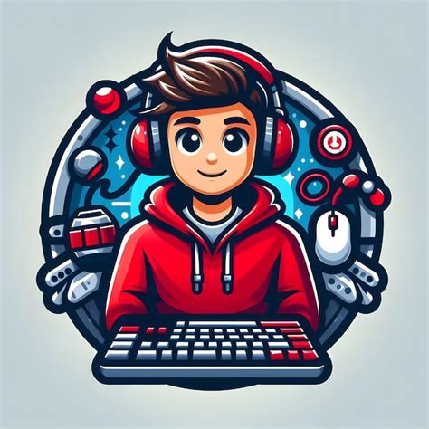 Illustration Of A Boy Gaming On A Laptop Computer Internet Logo Icon