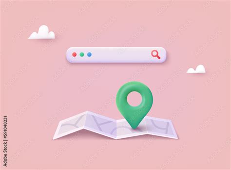 Location Folded Paper Map Search Bar And Pin Isolated GPS And Navigation Symbol Element For