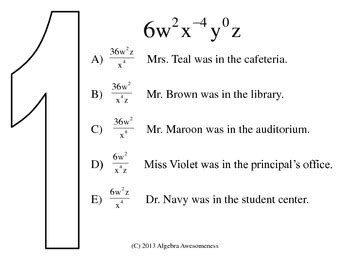 Clue Exponents And Exponential Functions Review Game By Algebra Awesomeness