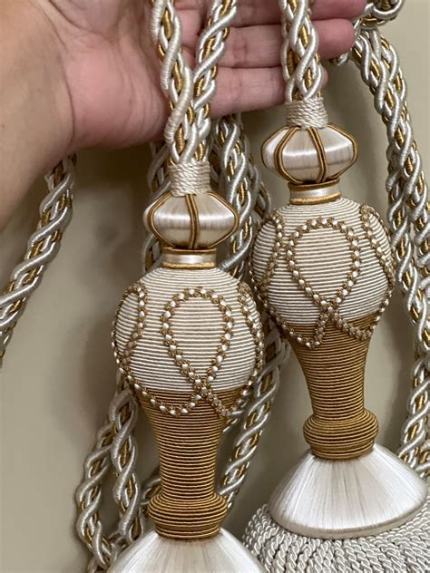 Large Tassels Egyptian Handmade Shiny Ivory With Gold And Brown Accent Tassel Sell By Each Etsy