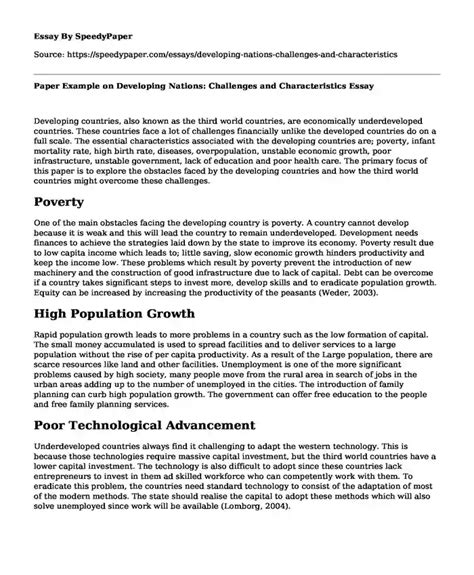 📗 Paper Example On Developing Nations Challenges And Characteristics