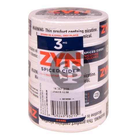 Zyn Nicotine Pouches 3mg Spiced Cider 5 Cans Tobacco Alternative