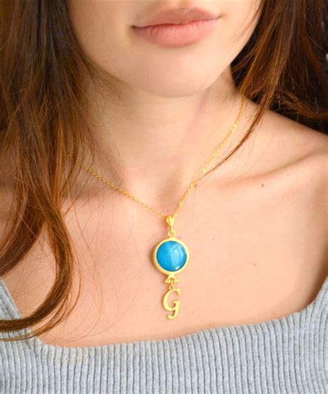 Blue Golden Gemstone Gemini Birthstone Necklace Quartz Faced Dangle