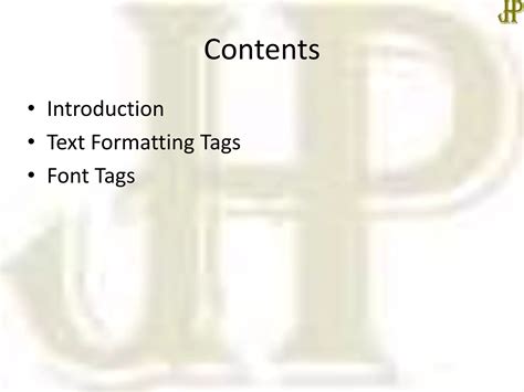 html text formatting tags pptx