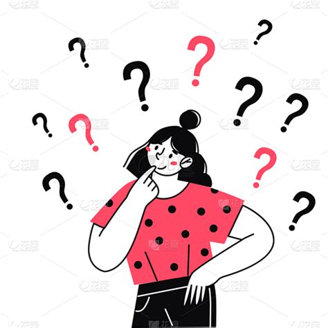 女人绘画插图卡通问号矢量女孩平坦的高雅问想