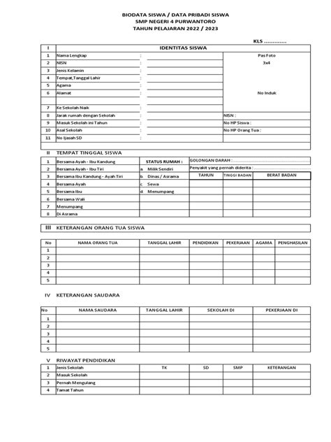 Biodata Siswa Pdf